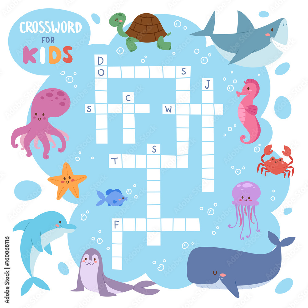 Kids magazine book puzzle game of sea underwater ocean fish and animals ...
