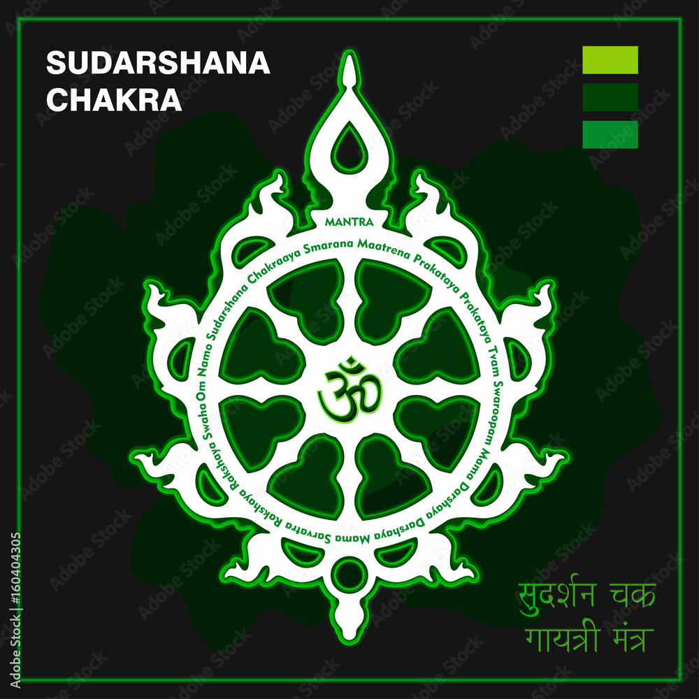 Sudarshana Chakra, fiery disc, attribute, weapon of Lord Krishna. A ...