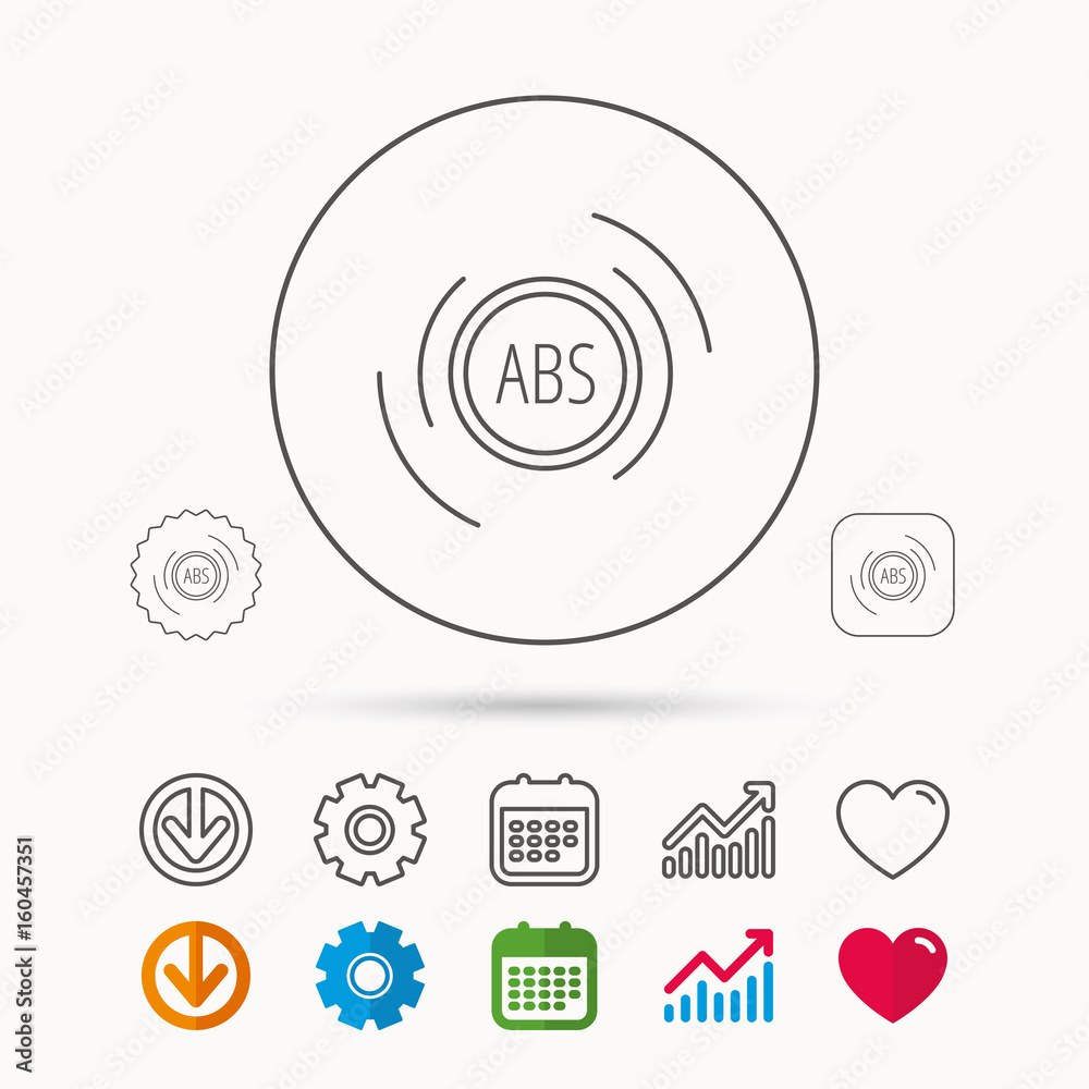 ABS icon. Brakes antilock system sign. Calendar, Graph chart and ...