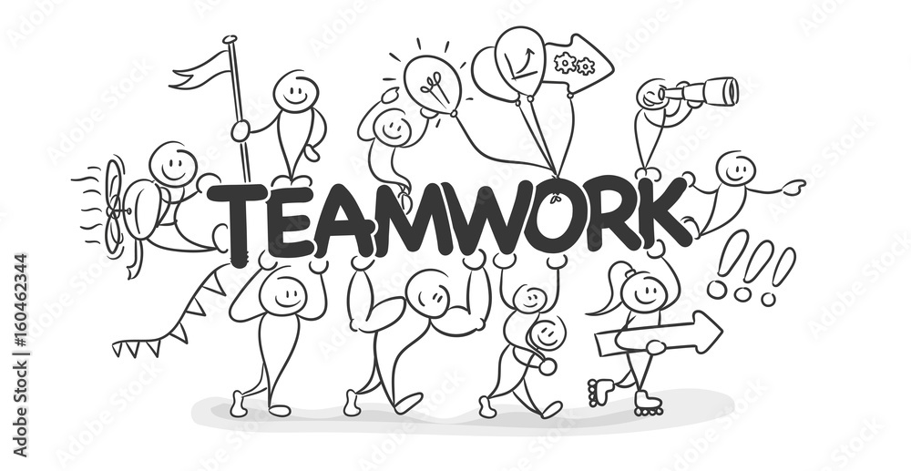 Vector de Stock Stick Figure Series Black White / Teamwork | Adobe Stock