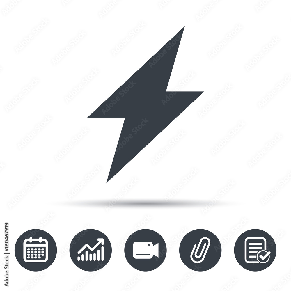 Lightning icon. Electricity energy power symbol. Calendar, chart and ...