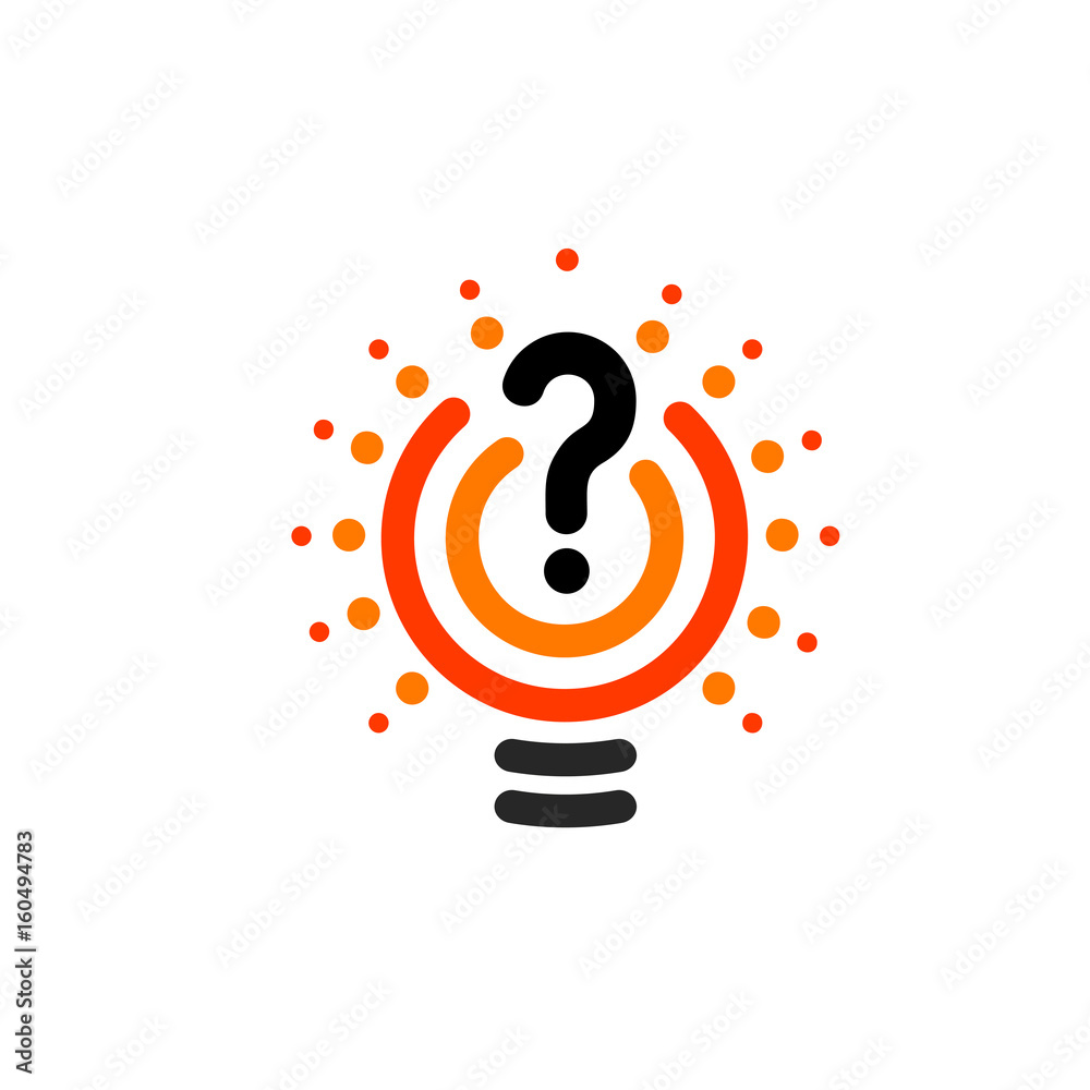 New question mark symbol, flat bright cartoon bulb. White and orange ...