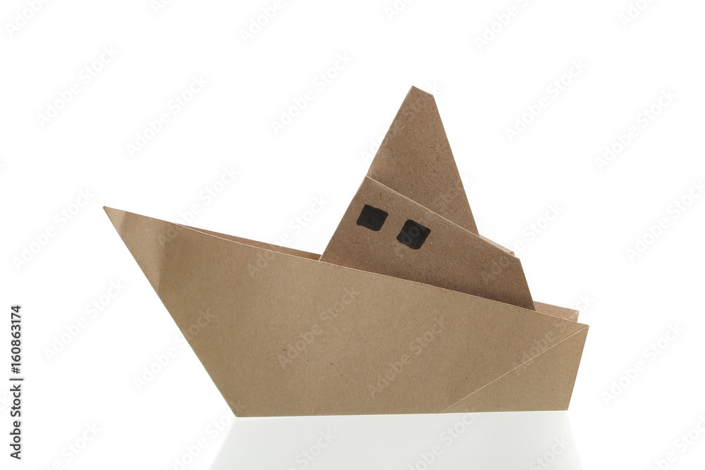 Origami boat papercraft by recycle paper isolated in white background ...