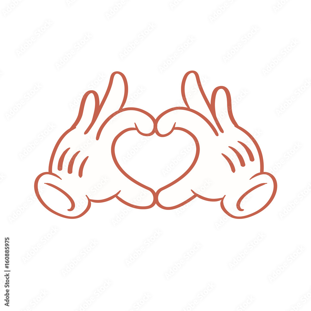Cartoon animated gloved hands holding up an iconic cartoon heart/love ...