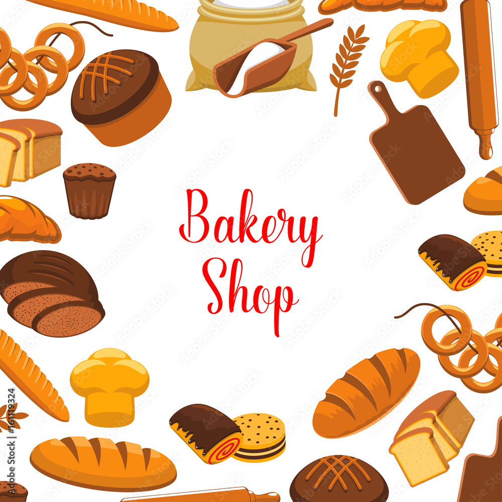 Bakery shop vector poster of baked bread Stock Vector | Adobe Stock