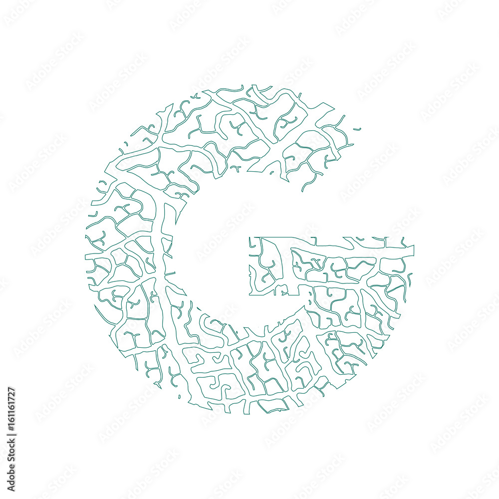 Nature alphabet, ecology decorative font. Capital letter G filled with ...