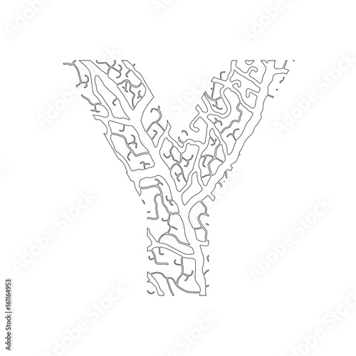 Nature alphabet, ecology decorative font. Capital letter Y filled with ...