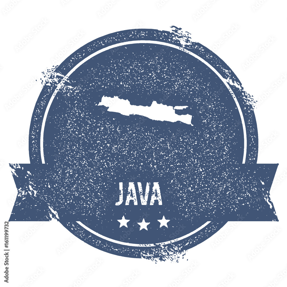 Java logo sign. Travel rubber stamp with the name and map of the island ...