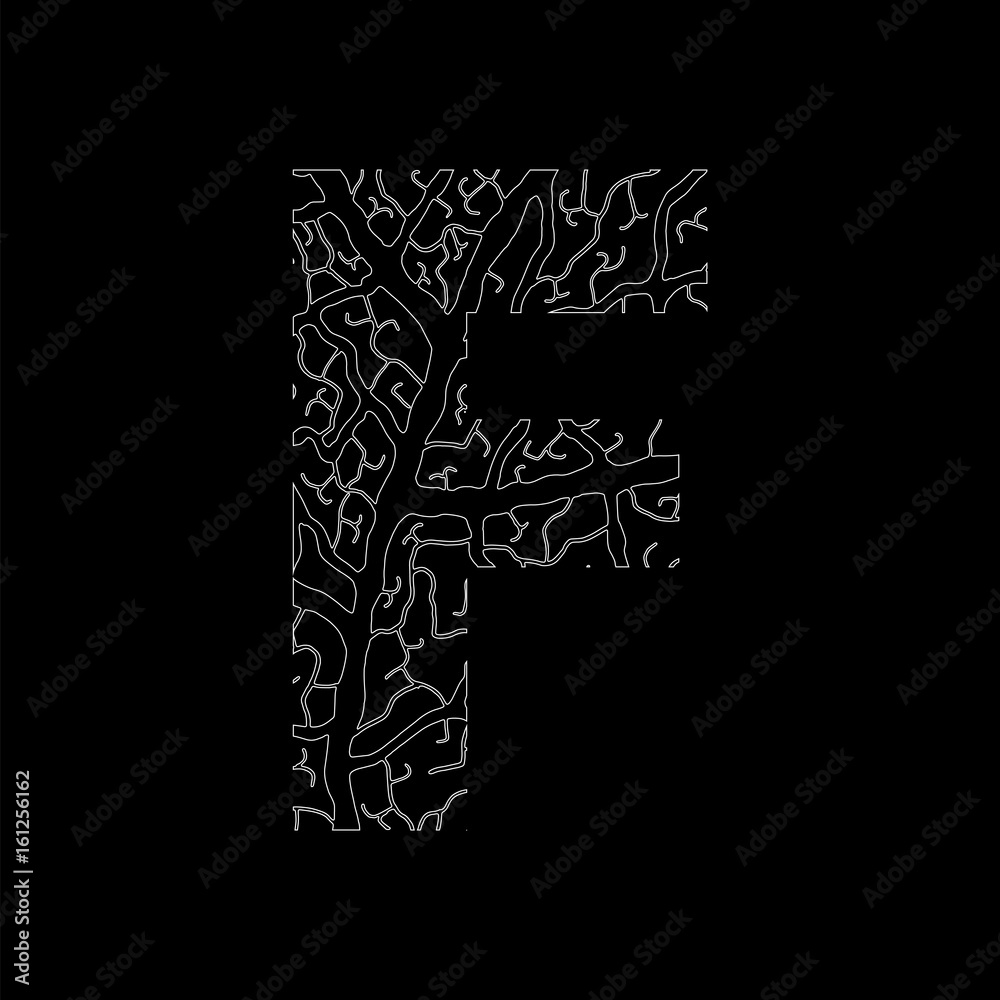 Nature alphabet, ecology decorative font. Capital letter F filled with ...