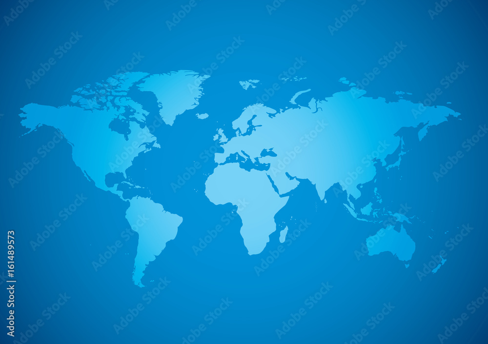 light blue background with map of the world - vector with radial ...