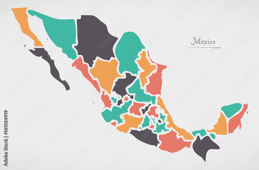 Mexican Map with states and modern round shapes Stock Vector | Adobe Stock