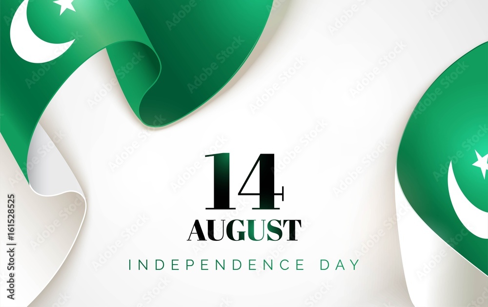 14 August. Pakistan Independence Day greeting card. Waving pakistan ...
