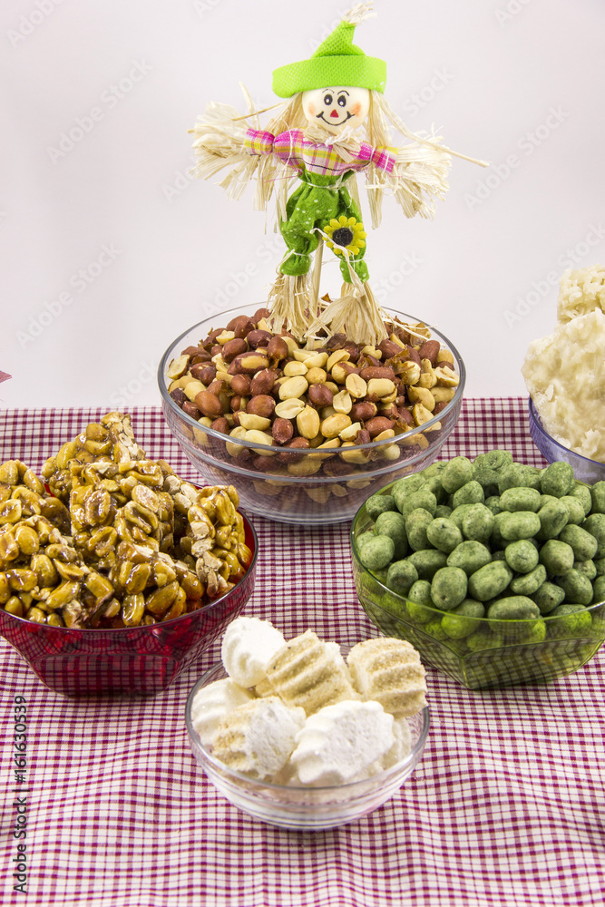 Several typical Brazilian sweets from Junina. Peanut, coconut candy ...