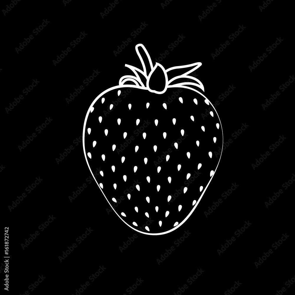 Beautiful black strawberry silhouette with white stroke. Vector. Black ...