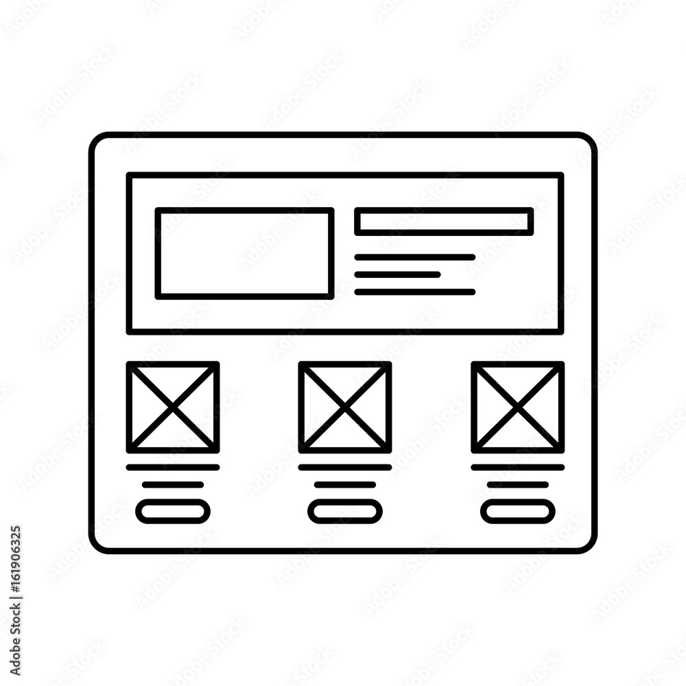 Wireframe in screen lined icon. Website page in browser line icon. Web page user interface ...