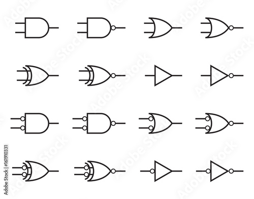 Digital logic gate symbols, black isolated on white background, vector ...