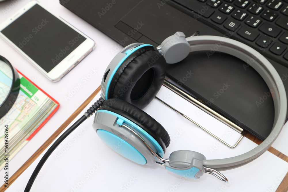 Office desk background, headphones recording scene project ideas ...