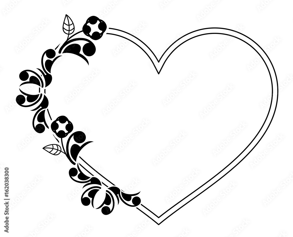 Black and white silhouette frame with decorative flowers. Vector clip ...