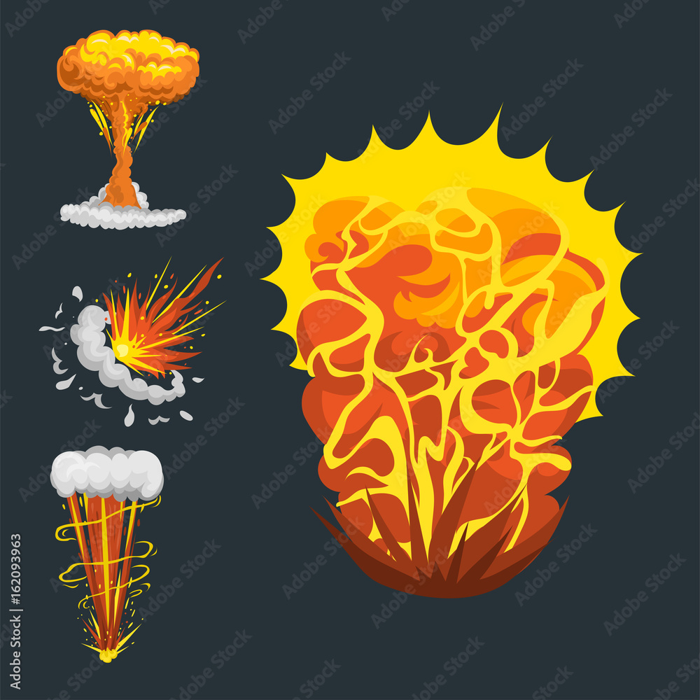 Cartoon explosion boom effect animation game sprite sheet explode burst blast fire comic flame ...