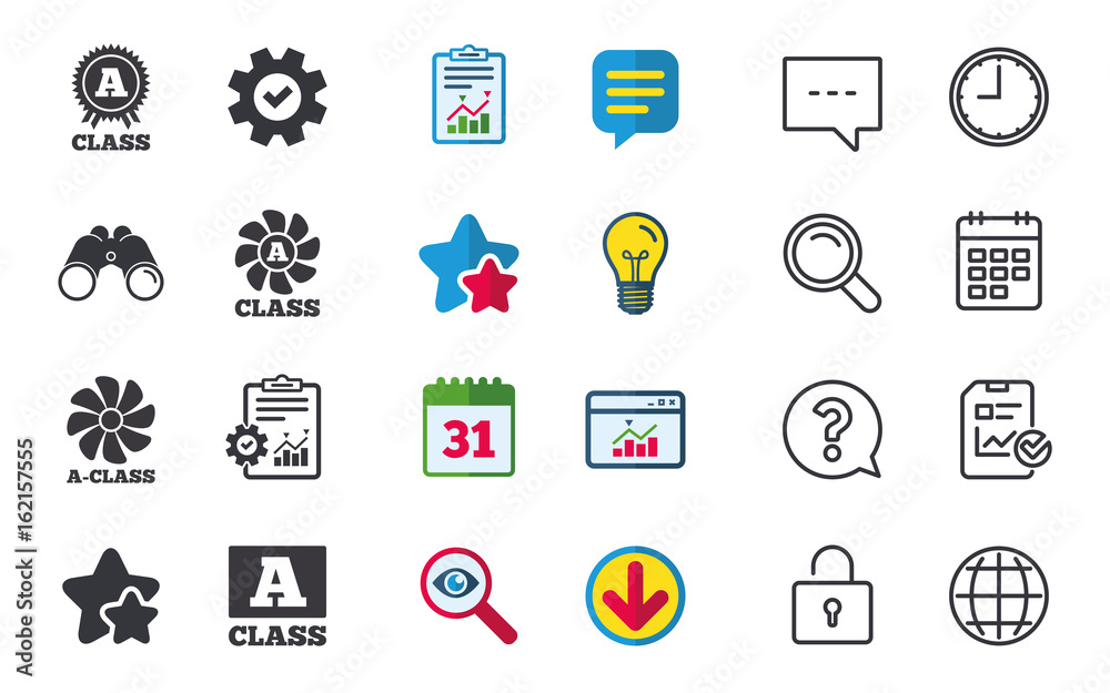 A-class award icon. A-class ventilation sign. Premium level symbols ...