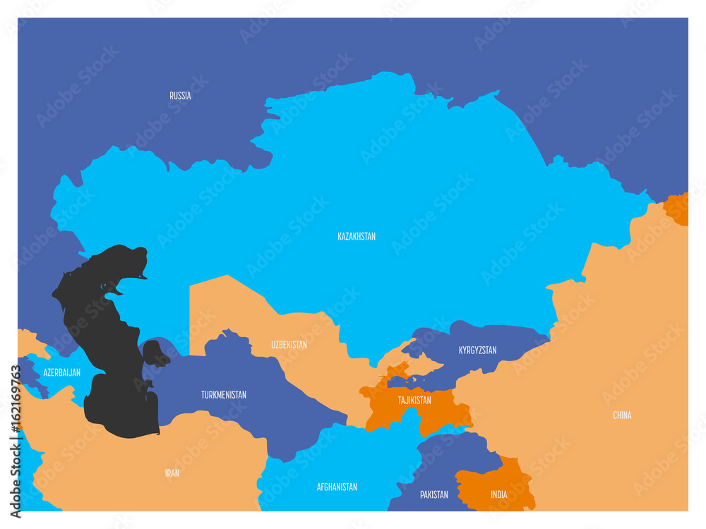 Map of Central Asia region with. Flat map in four colors with white ...