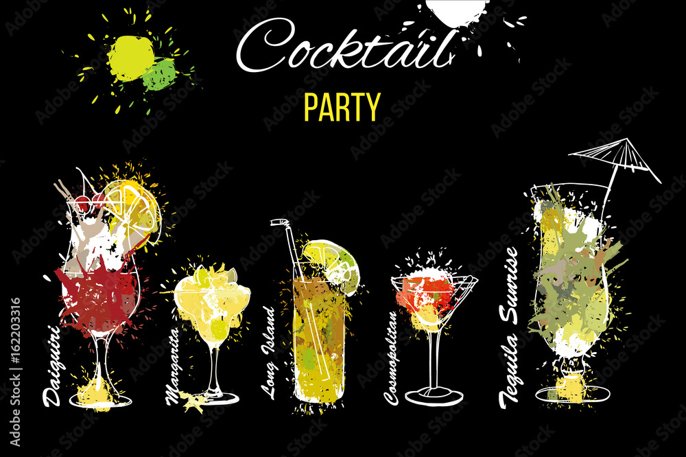 illustration of Cocktail Party set . Template for cocktail menu ...