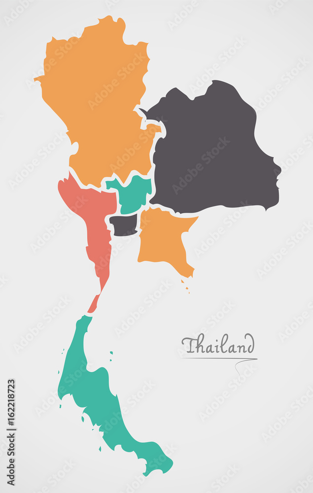 Thailand Map with states and modern round shapes Stock Vector | Adobe Stock