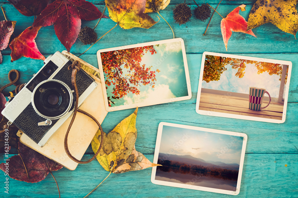 Photo album in remembrance and nostalgia in autumn (fall season) on ...