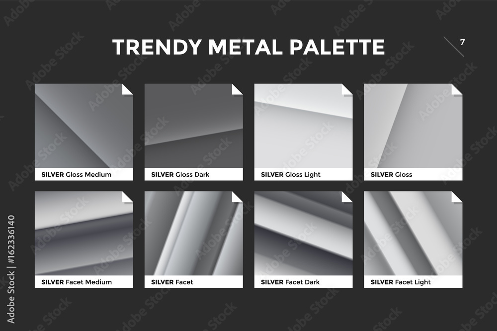 Silver gradient template. Collection palette of silver metallic ...