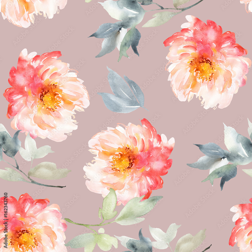 Seamless summer pattern with watercolor flowers handmade. Stock ...
