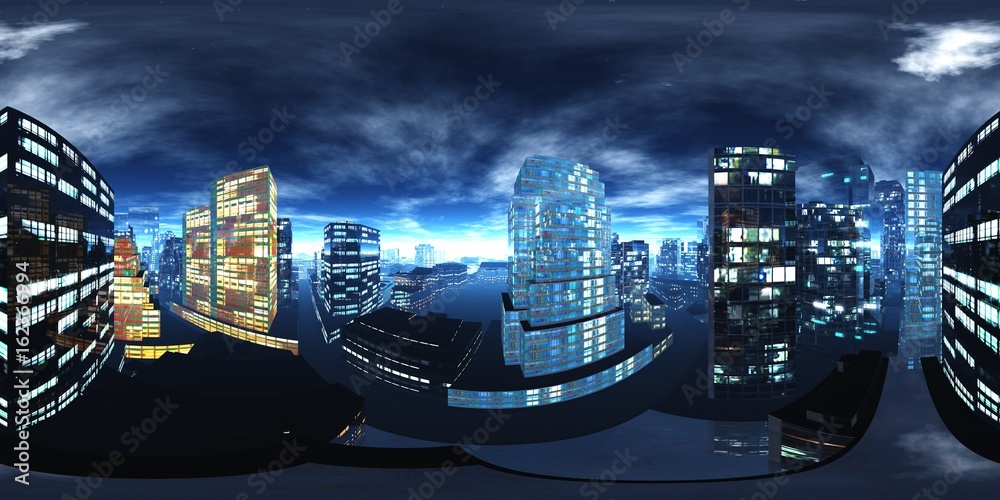 Ilustrace Night city, Cityscape, Environment map. HDRI map ...