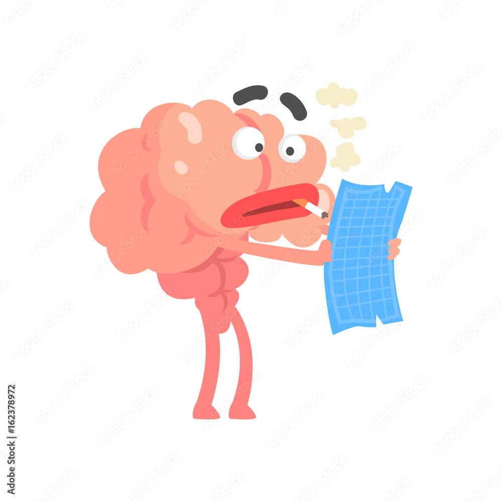 Smoking humanized cartoon brain character examine document, intellect ...