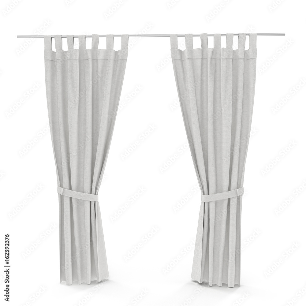 Classic warm white curtain. Front view. Isolated on white. 3D ...