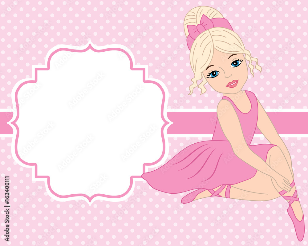 Vector Card Template with Ballerina on Polka Dot Background. Vector ...