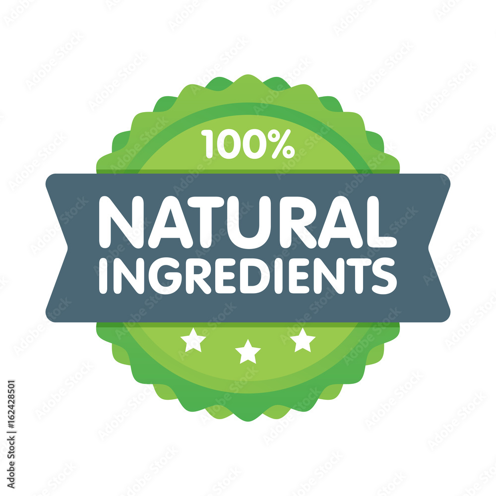 Modern green eco badge. 100 percent natural ingredients label. Sticker ...