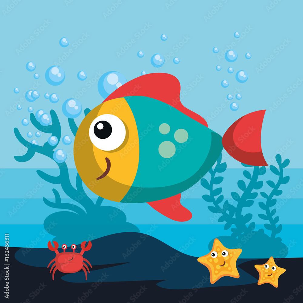 Sea life design with colorful fish crab and starfisg vector ...