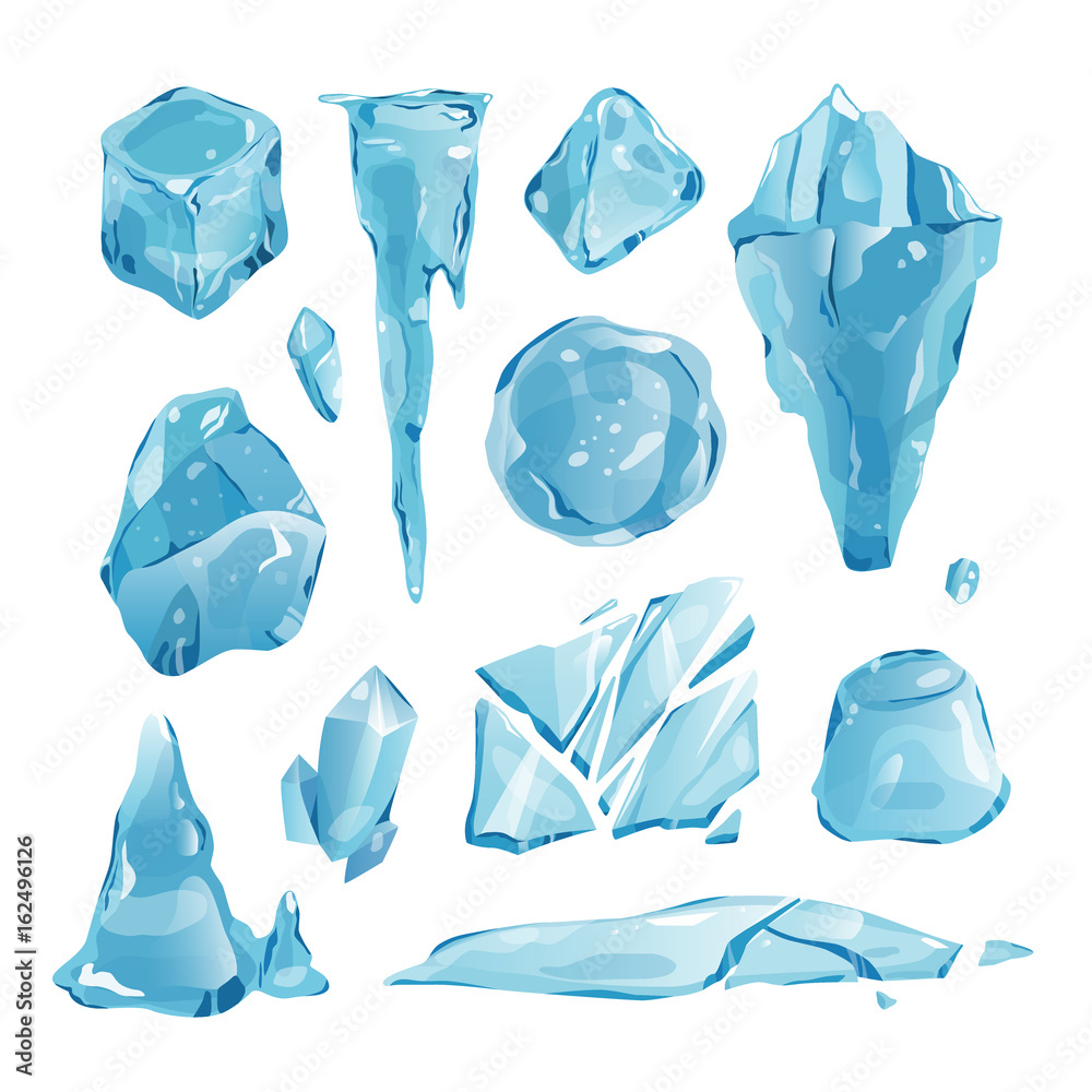 Realistic ice caps snowdrifts and icicles broken piece bit lump cold ...
