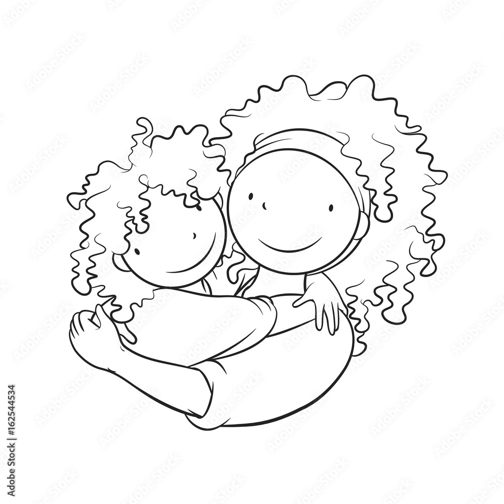 Mother Embracing her Child, Coloring Page, Vector Illustration Stock ...