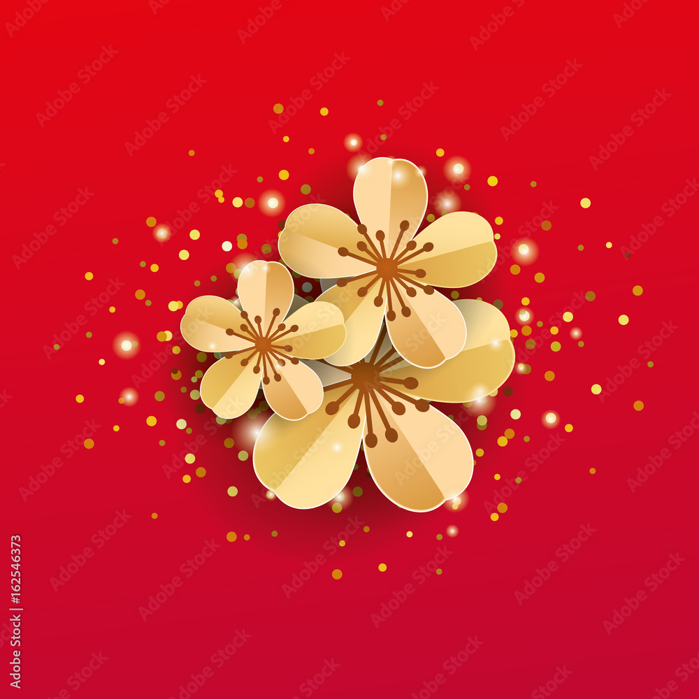 gold red sakura flowers Stock Illustration | Adobe Stock