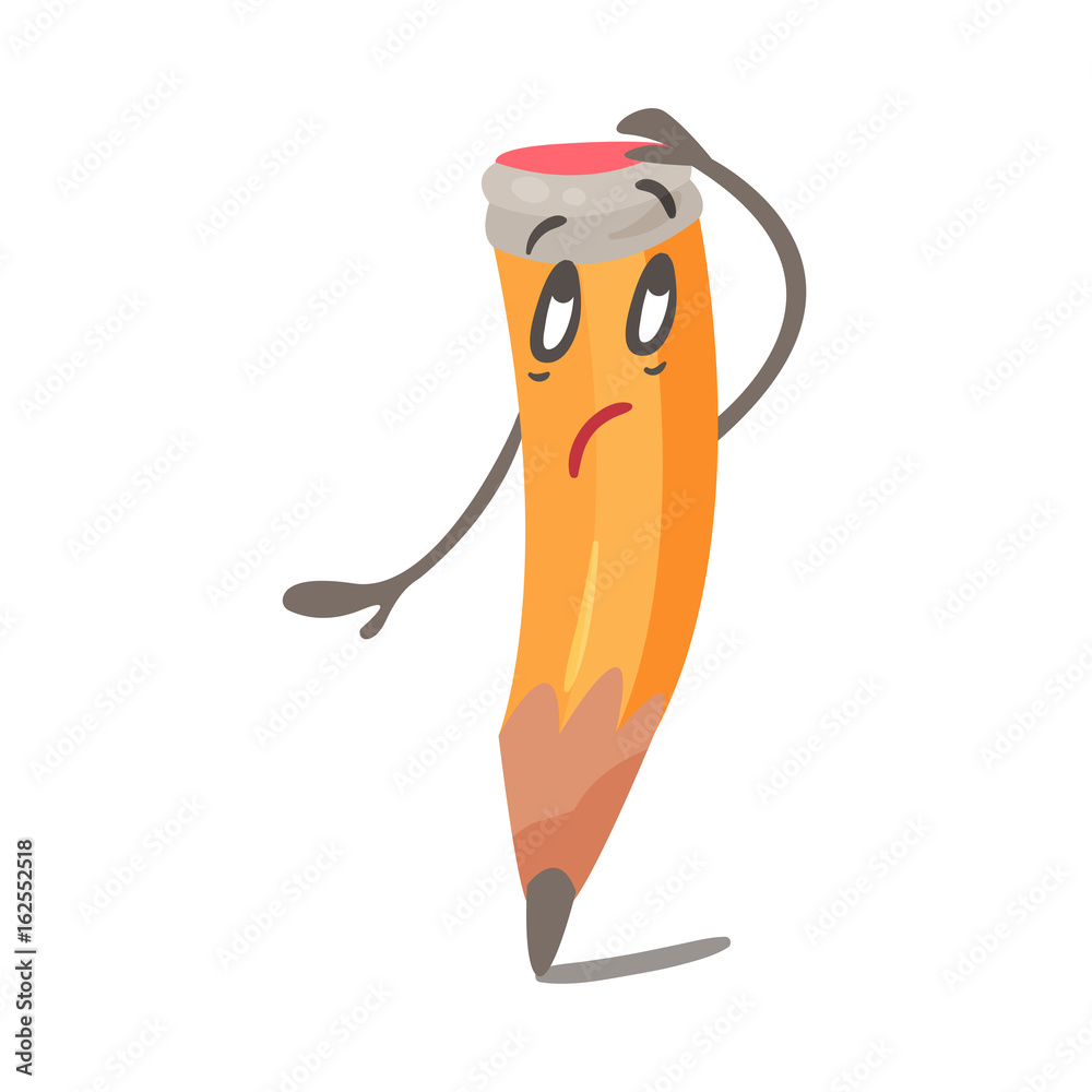 Cute cartoon thinking humanized pencil scratching his head character ...