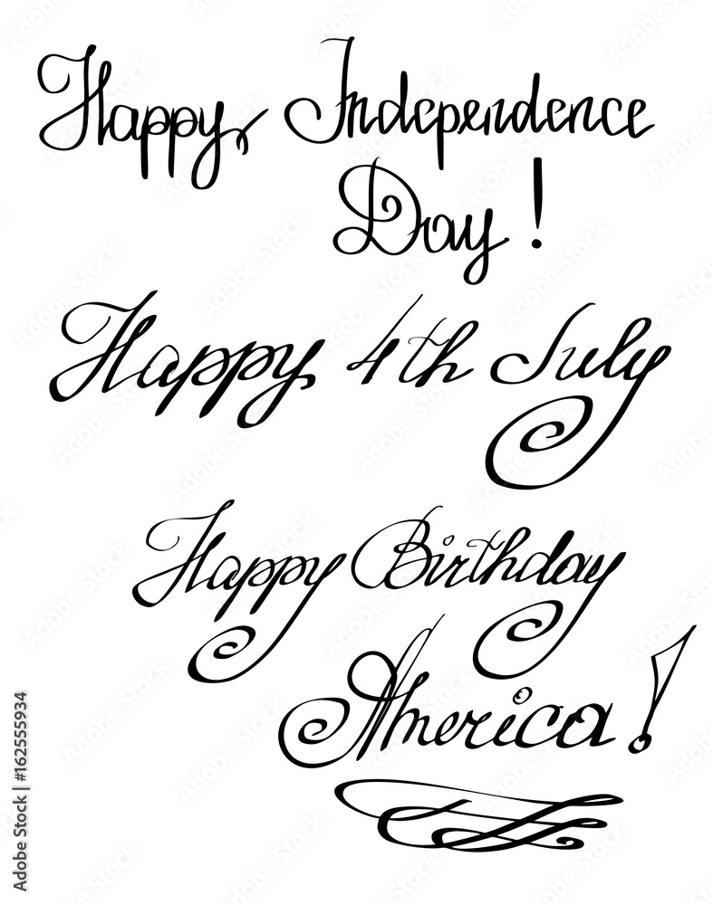 Vector of hand cursive letters congratulation on 4th of July, written ...