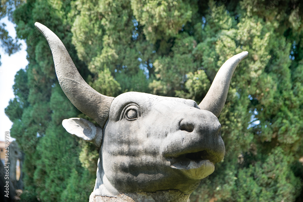 Ancient statue of Bull in baths of Diocletian (Thermae Diocletiani) in ...