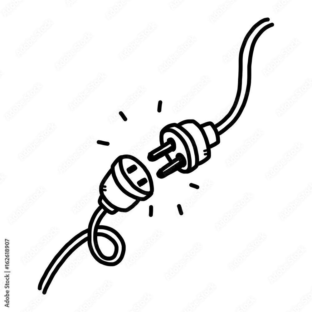 unplug / cartoon vector and illustration, black and white, hand drawn ...