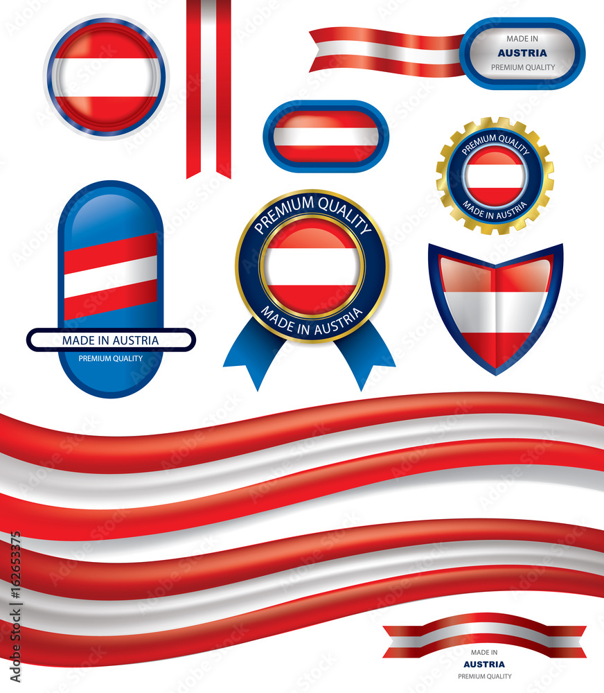 Made in Austria Seal, Austrian Flag (Vector Art) Stock Vector | Adobe Stock