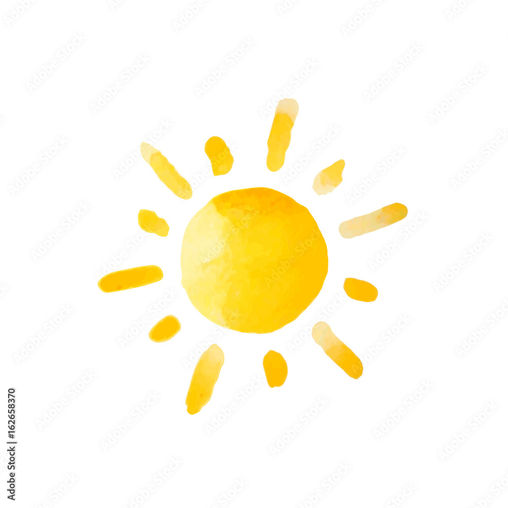 Watercolor sun isolated. Vector illustration. Stock Vector | Adobe Stock