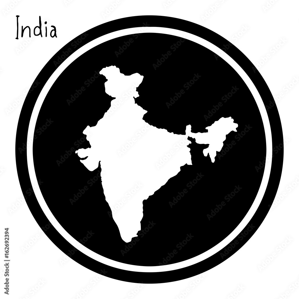 vector illustration white map of India on black circle, isolated on ...