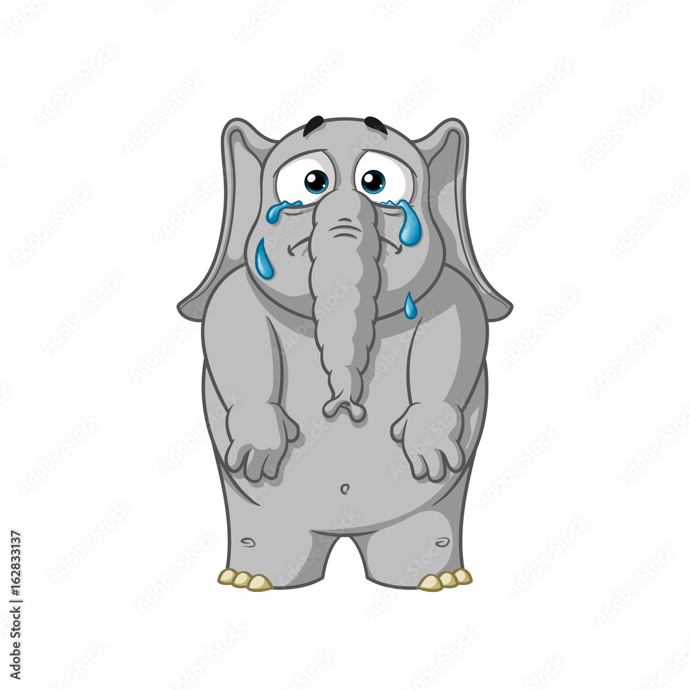 Elephant. Character. Cries, throwing tears, lowers his hands. Big ...