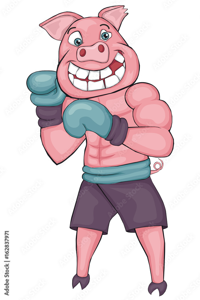 Pig boxer. Cartoon style. Isolated image on white background. Clip art ...
