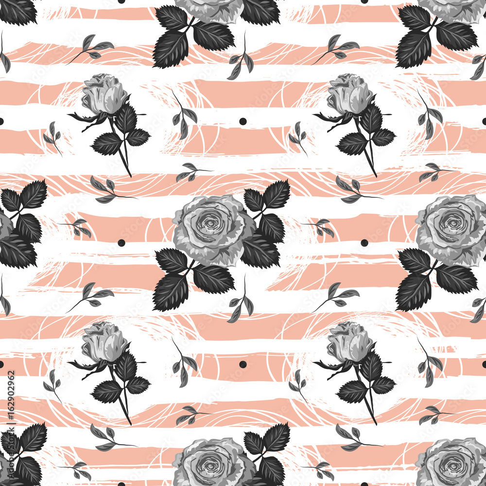 Roses pattern Vintage flower seamless background Trendy striped design ...