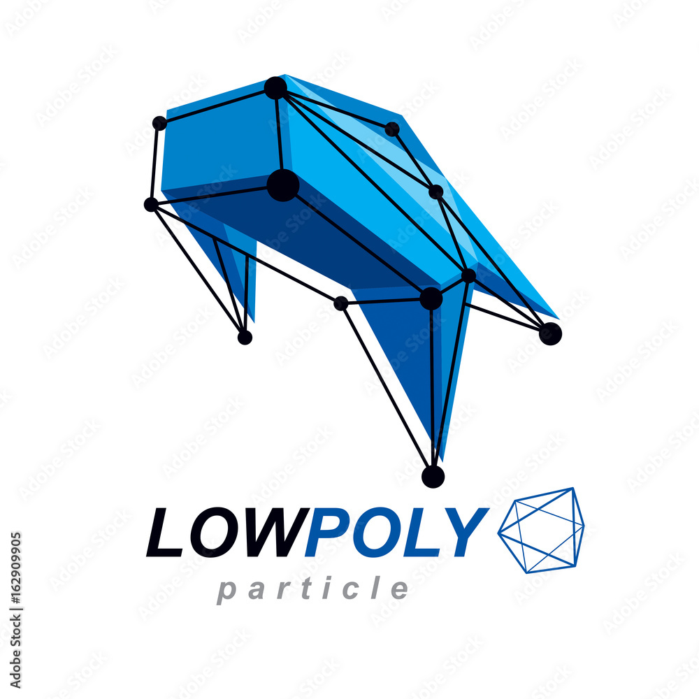 Vector abstract 3d mesh object, technology low poly template ...